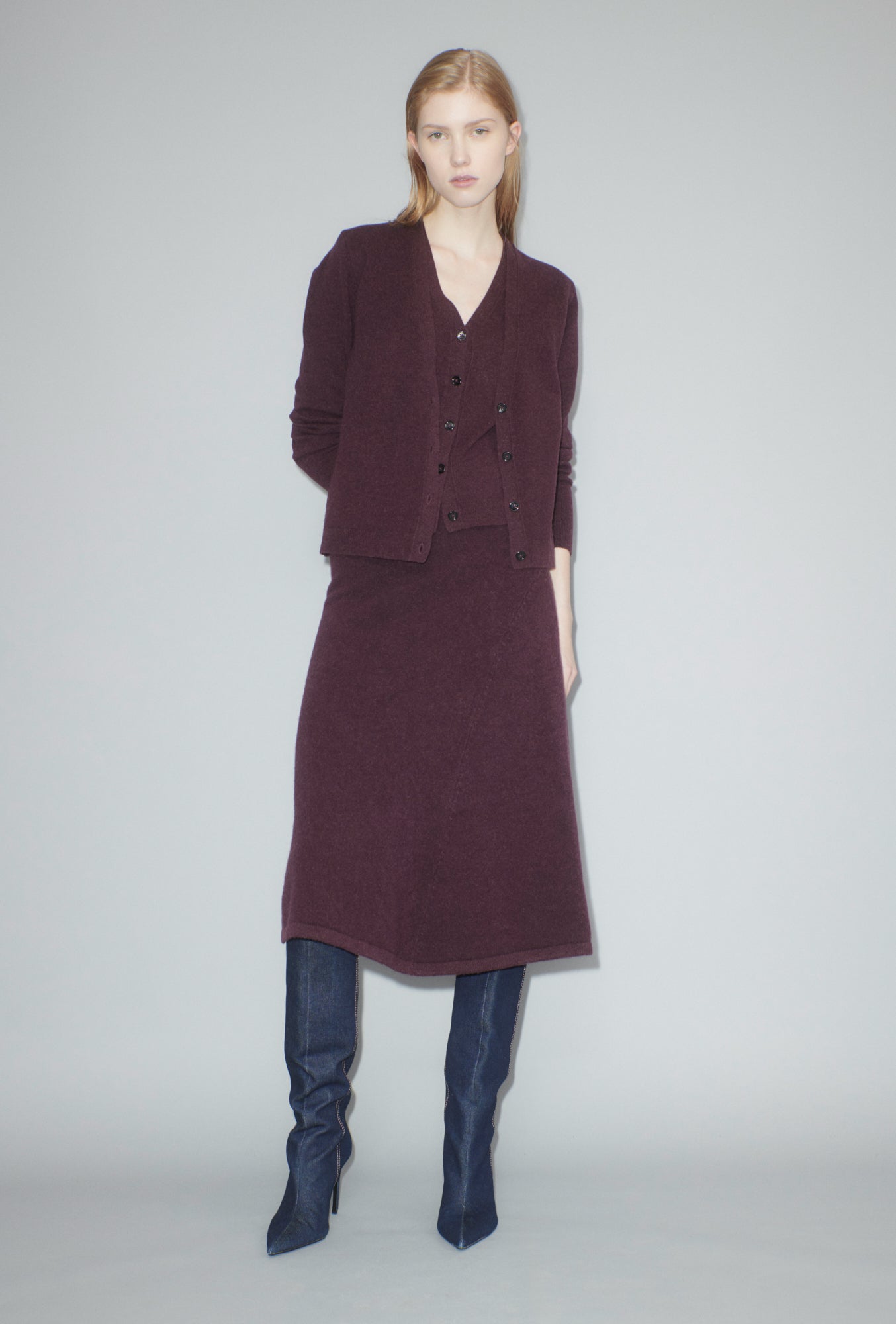 Felted Wool Cardigan, Burgundy – ODEEH